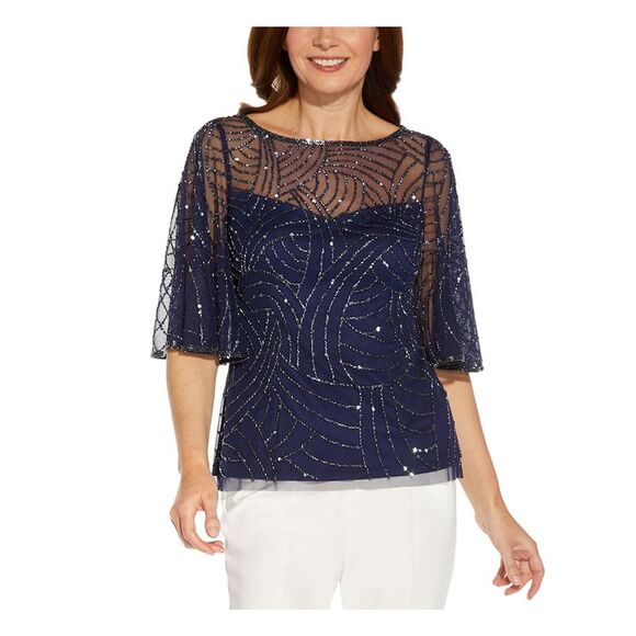 Adrianna Papell | Tops | Adrianna Papell Womens Navy Zippered Lined ...